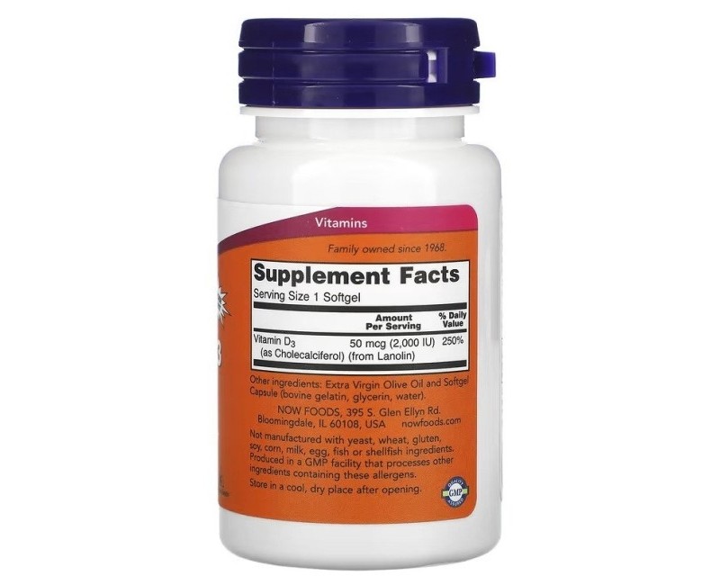 Vitamina D-3 2000 IU 240 Softgels NOW - PL Suplementos
